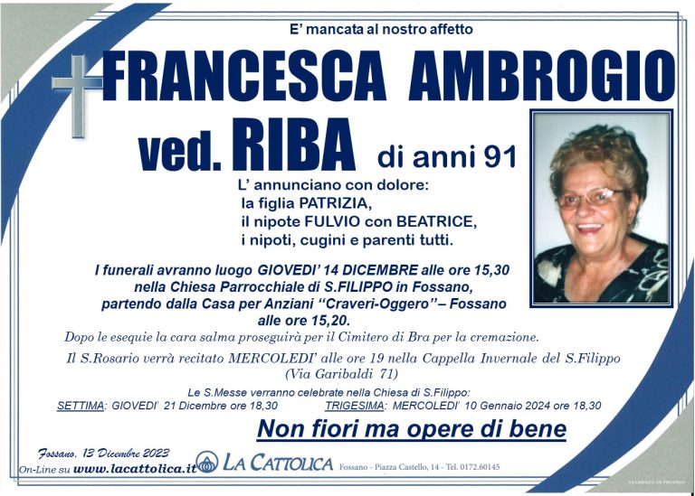 Necrologi – Onoranze funebri La Cattolica – Fossano – Cuneo