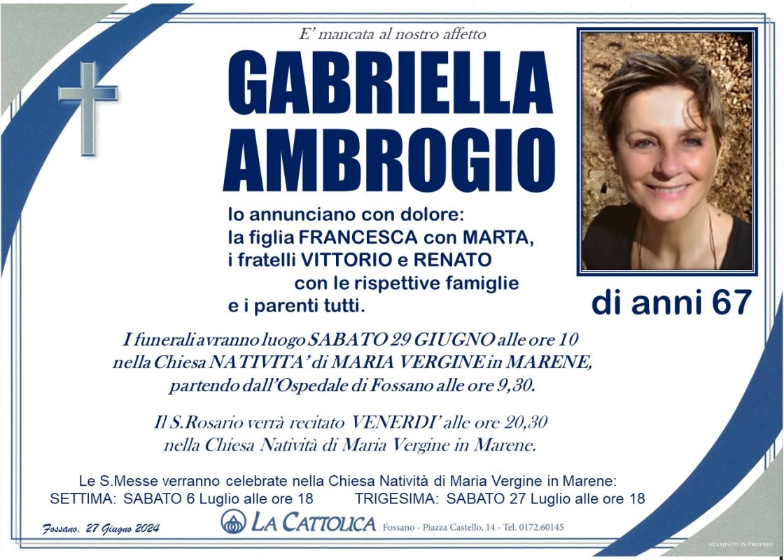 Necrologi – Onoranze funebri La Cattolica – Fossano – Cuneo