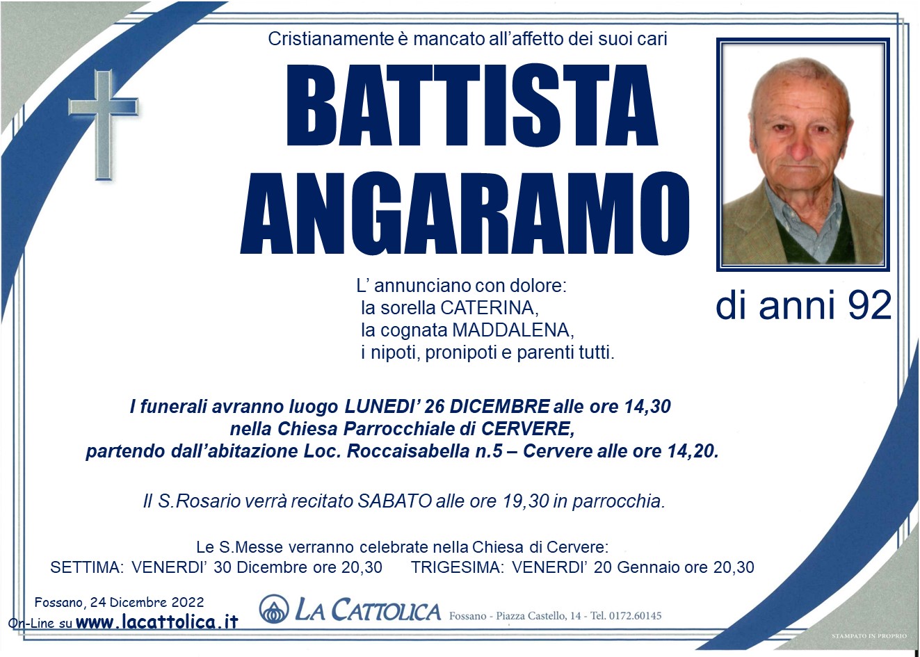 Battista Angaramo – Onoranze funebri La Cattolica – Fossano – Cuneo