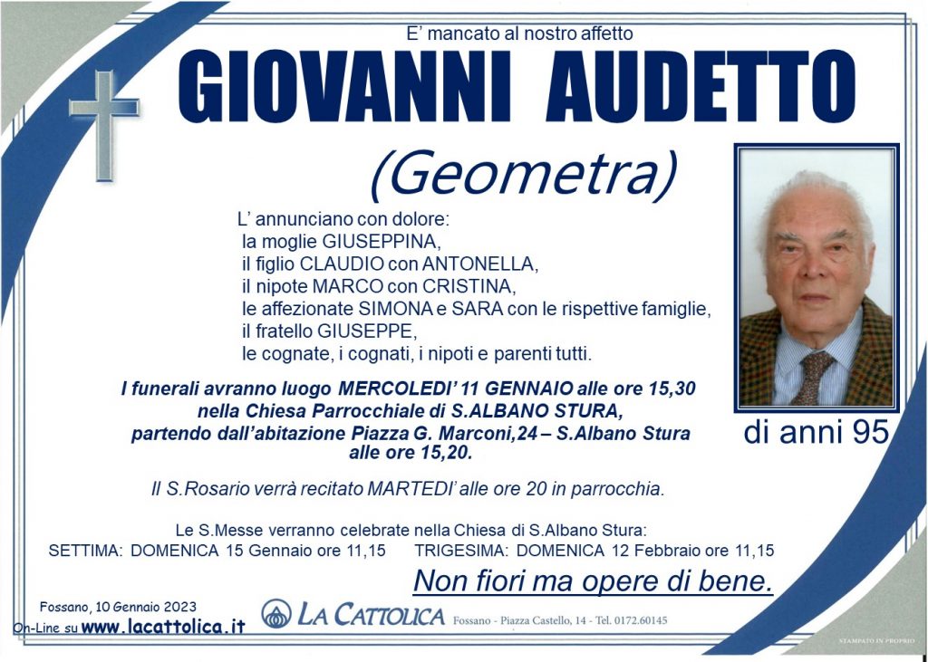 Giovanni Audetto (Geometra) – Onoranze funebri La Cattolica – Fossano – Cuneo