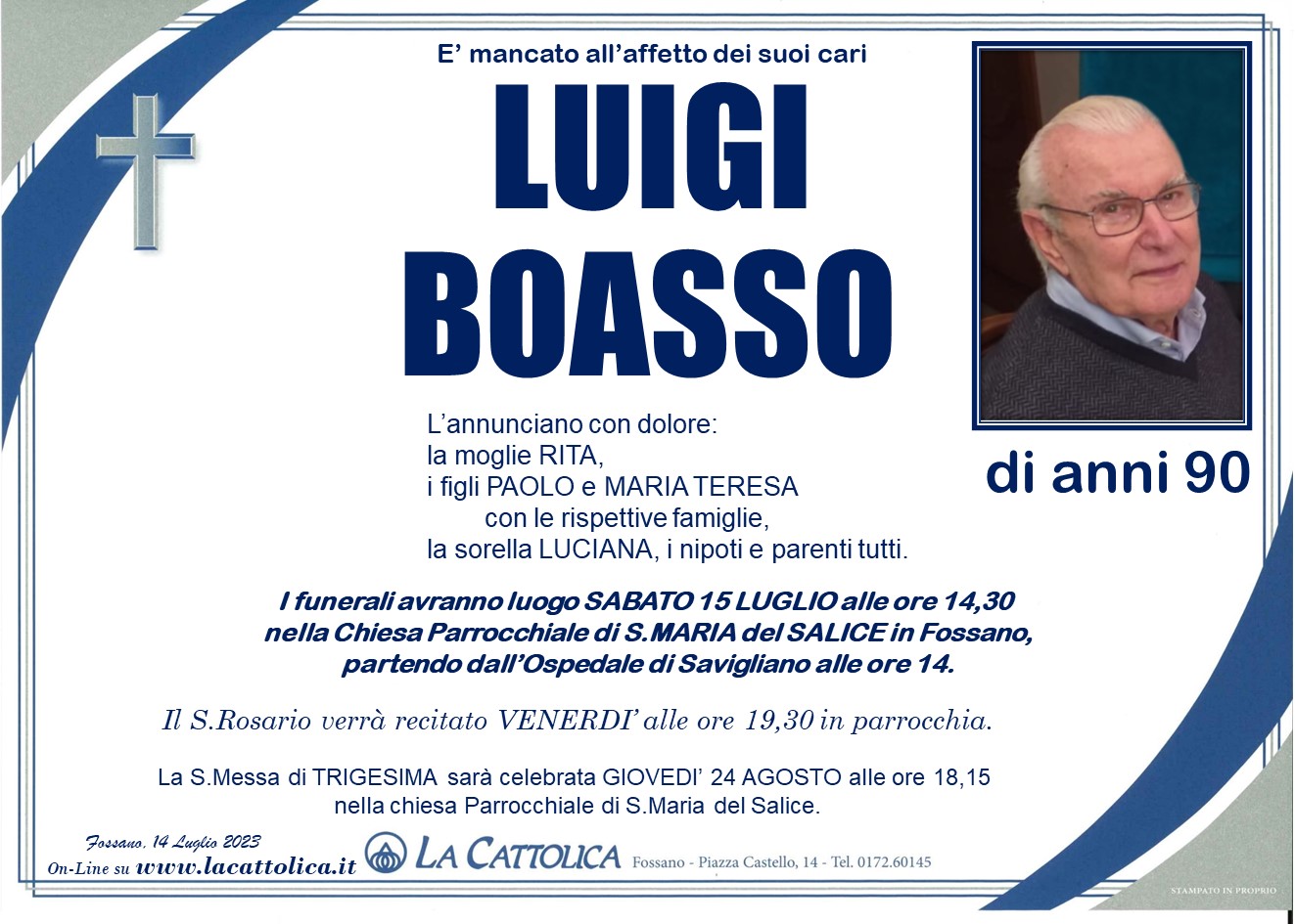 Boasso Luigi – Onoranze funebri La Cattolica – Fossano – Cuneo