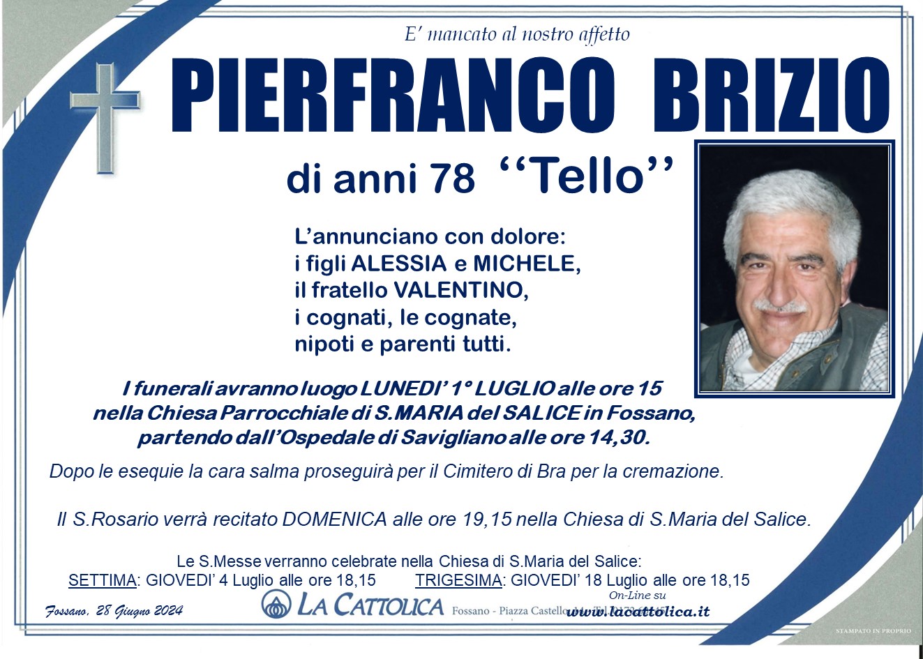 Necrologi – Onoranze funebri La Cattolica – Fossano – Cuneo