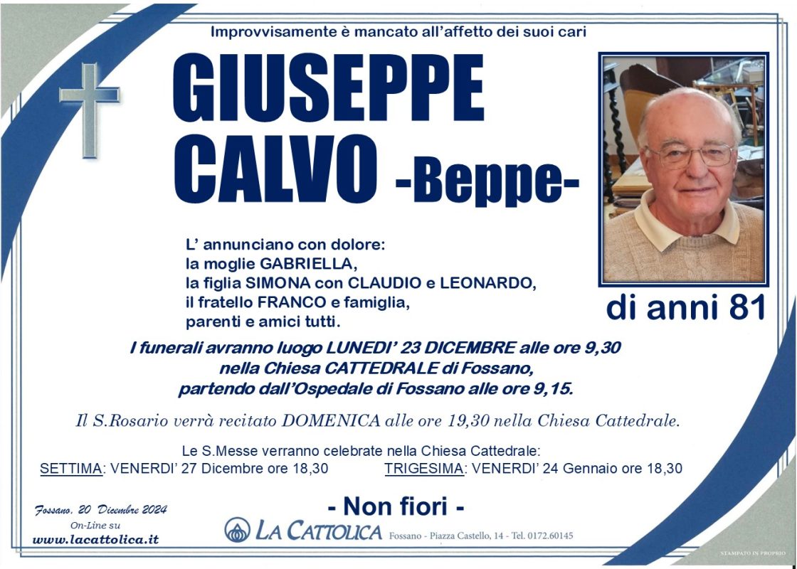 Calvo Giuseppe (Beppe) – Onoranze funebri La Cattolica – Fossano – Cuneo