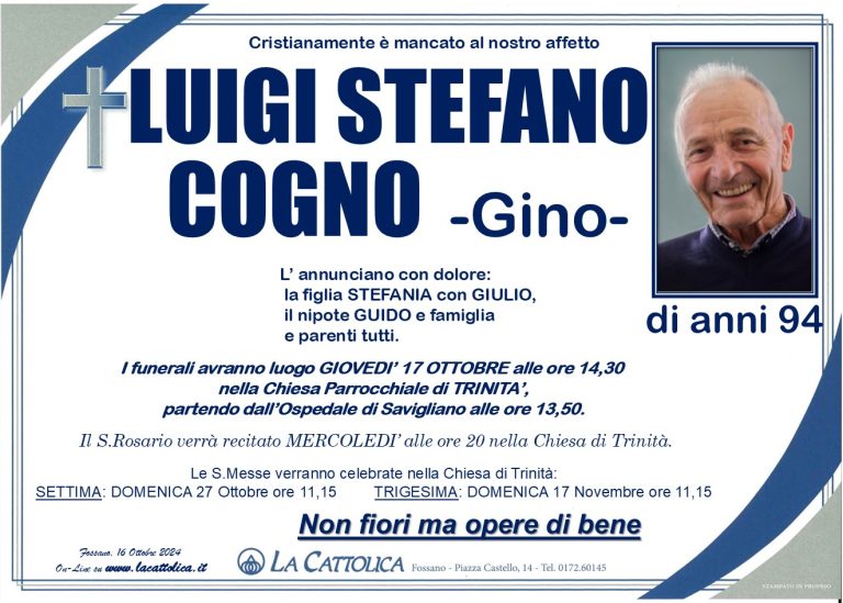 Cogno Luigi Stefano (Gino) – Onoranze funebri La Cattolica – Fossano – Cuneo