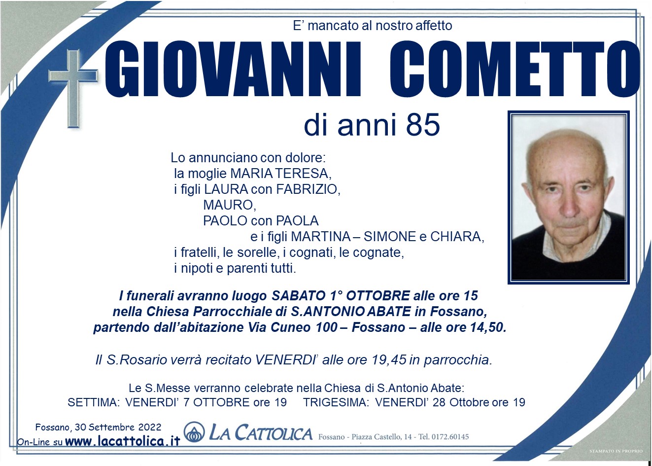 Giovanni Cometto – Onoranze funebri La Cattolica – Fossano – Cuneo