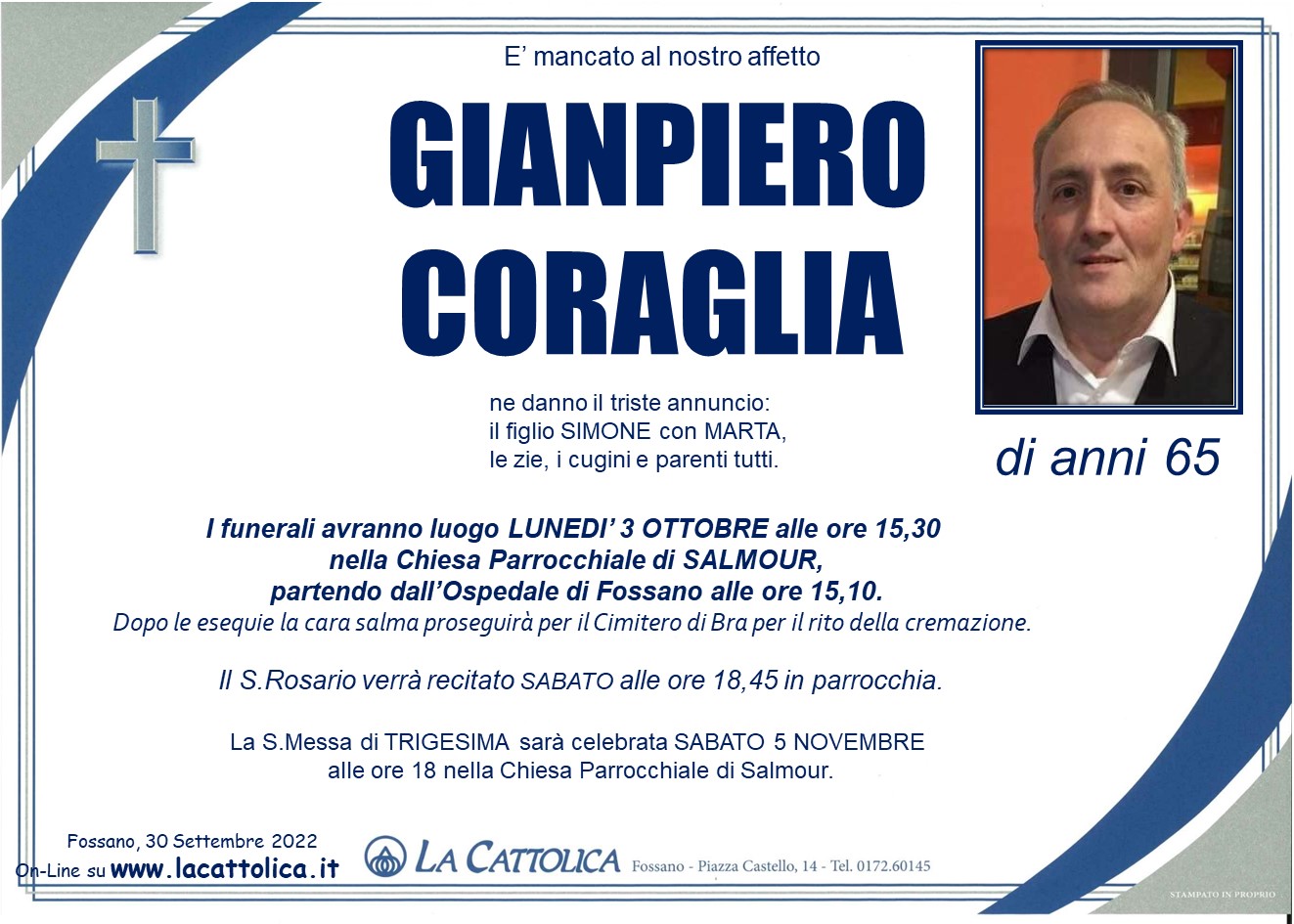 Gianpiero Coraglia – Onoranze funebri La Cattolica – Fossano – Cuneo