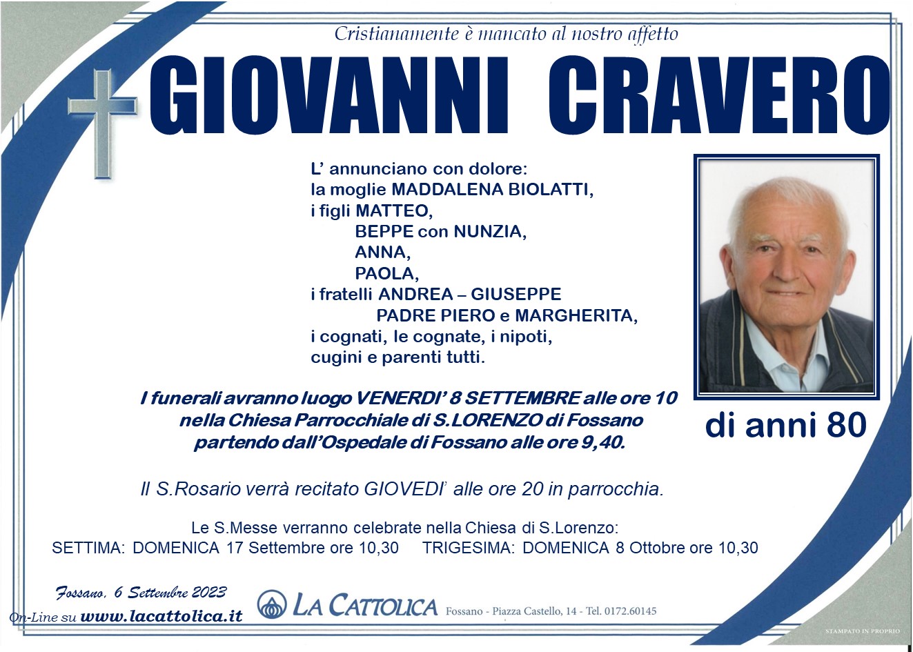 Necrologi – Onoranze funebri La Cattolica – Fossano – Cuneo