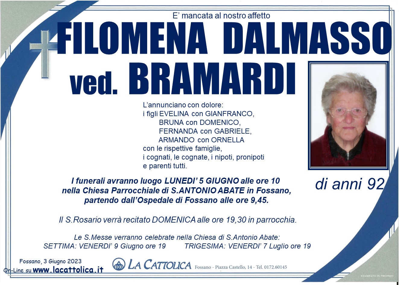 Necrologi – Onoranze funebri La Cattolica – Fossano – Cuneo