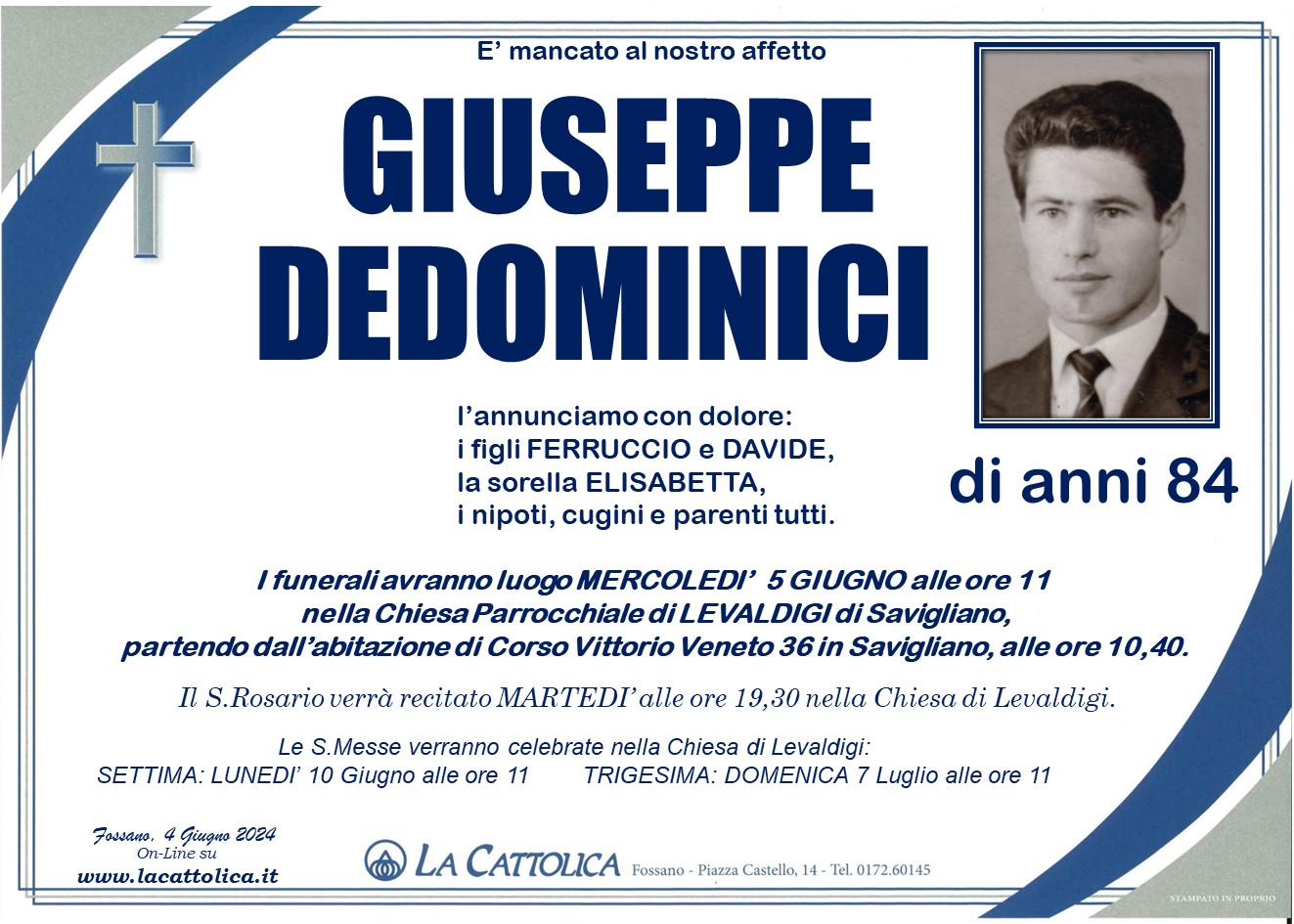 Necrologi – Onoranze funebri La Cattolica – Fossano – Cuneo