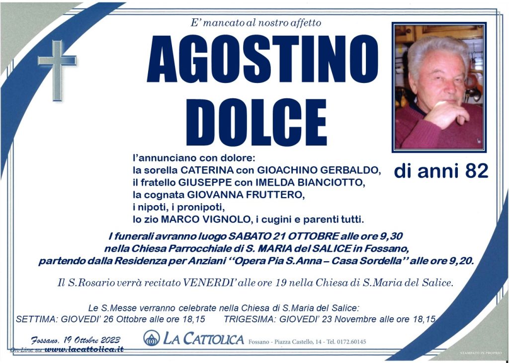Dolce Agostino – Onoranze funebri La Cattolica – Fossano – Cuneo