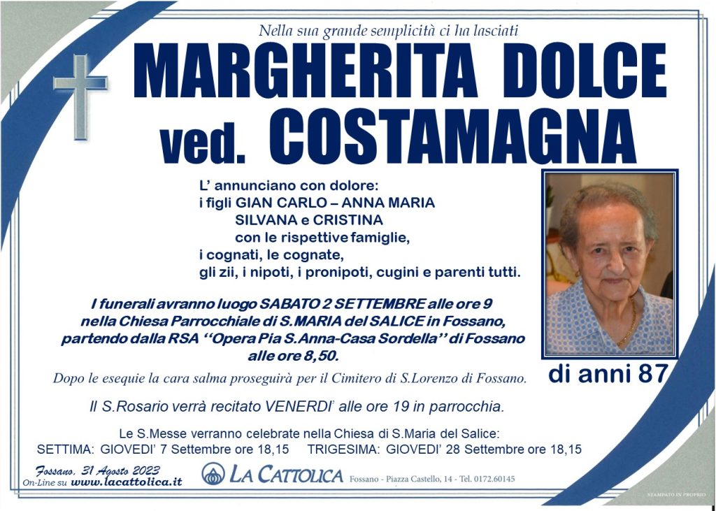 Necrologi – Onoranze funebri La Cattolica – Fossano – Cuneo