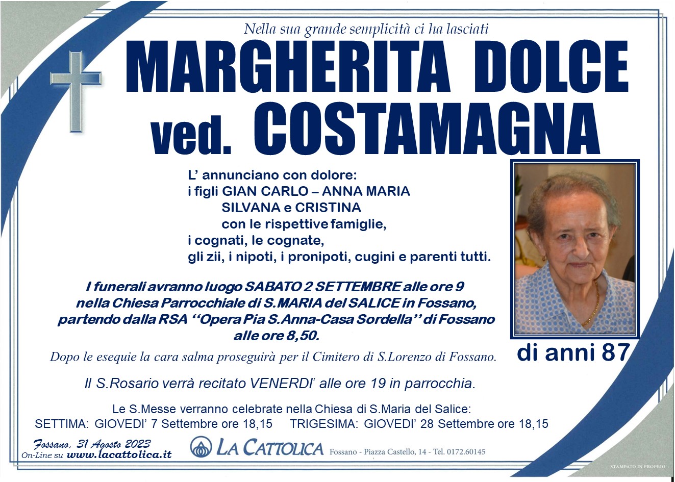 Necrologi – Onoranze funebri La Cattolica – Fossano – Cuneo