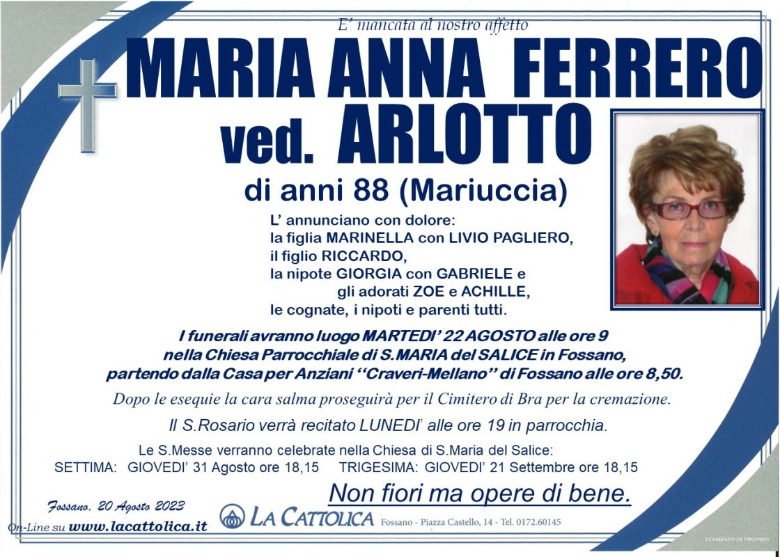 Necrologi – Onoranze funebri La Cattolica – Fossano – Cuneo