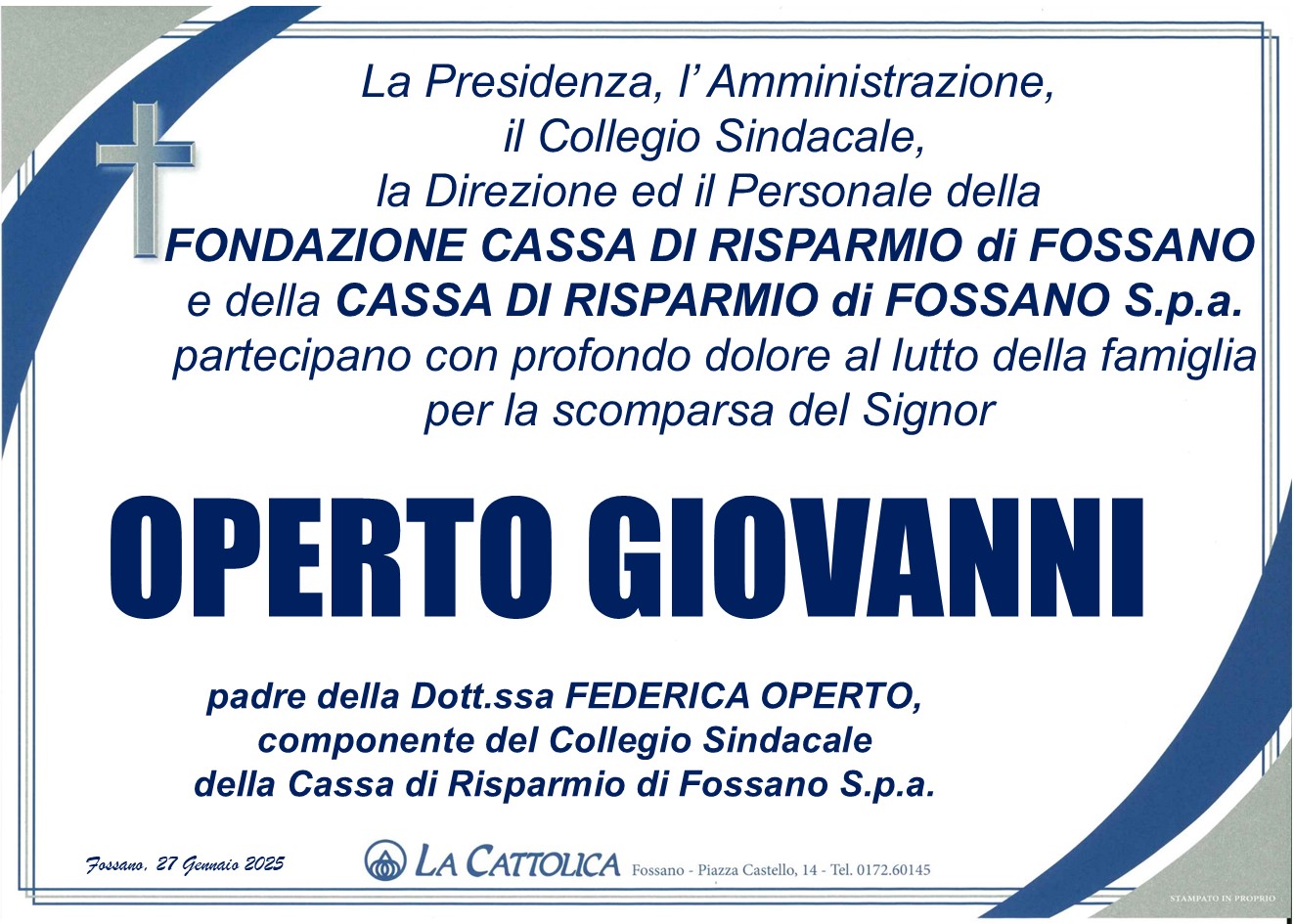 Operto Giovanni – Onoranze funebri La Cattolica – Fossano – Cuneo