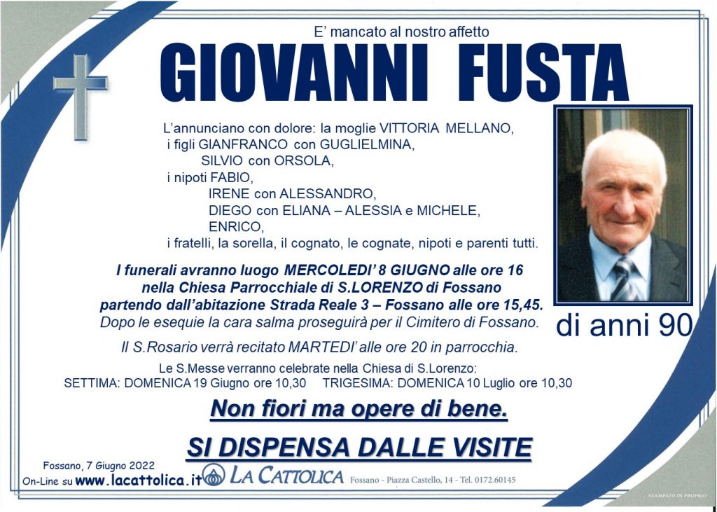 Giovanni Fusta – Onoranze funebri La Cattolica – Fossano – Cuneo