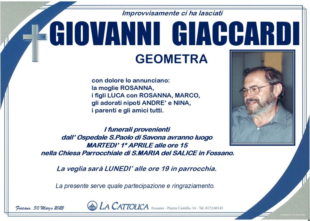 Giaccardi Giovanni (Geometra) – Onoranze funebri La Cattolica – Fossano – Cuneo