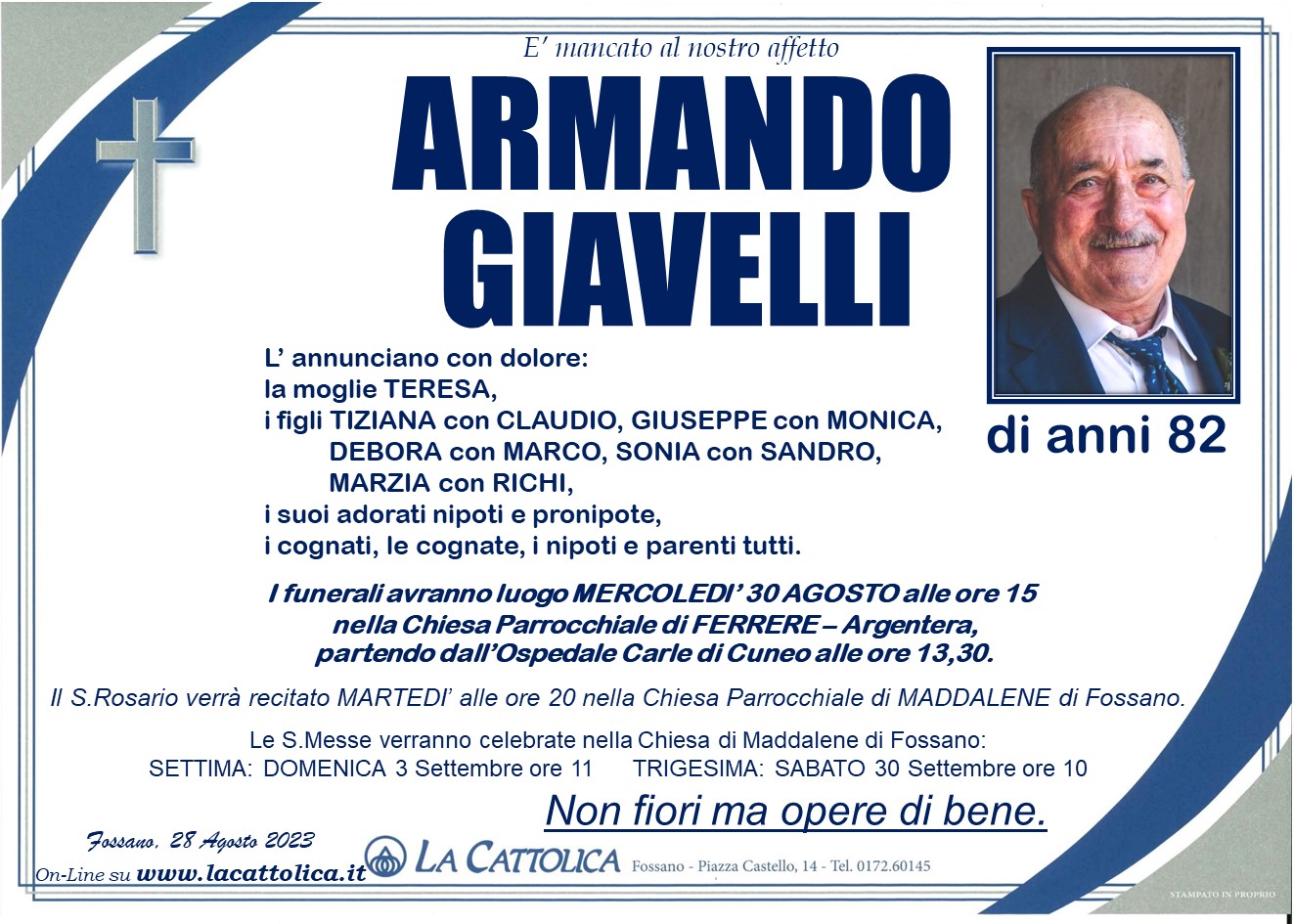 Necrologi – Onoranze funebri La Cattolica – Fossano – Cuneo