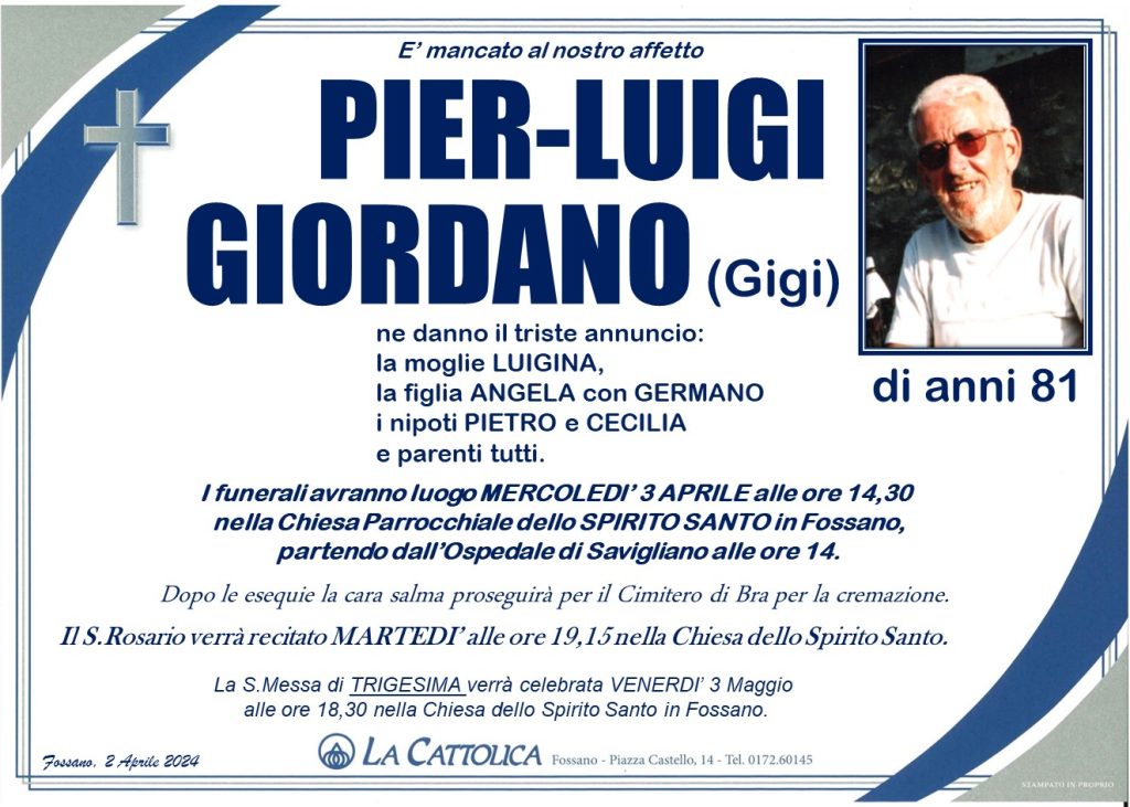 Giordano Pier-Luigi (Gigi) – Onoranze funebri La Cattolica – Fossano – Cuneo