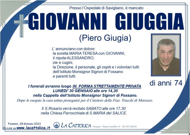 Giovanni Giuggia (Piero Giugia) – Onoranze funebri La Cattolica – Fossano – Cuneo