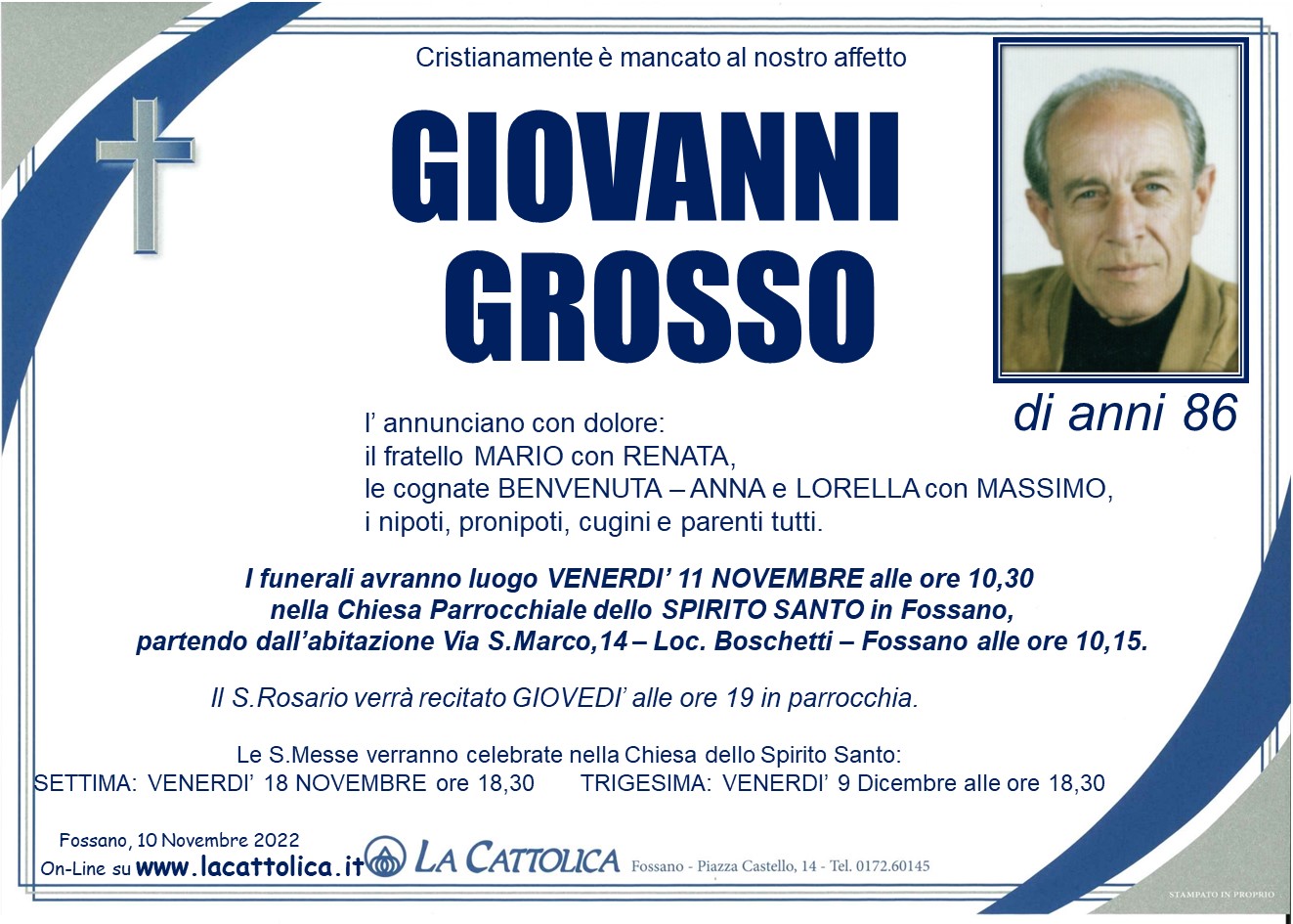 Giovanni Grosso – Onoranze funebri La Cattolica – Fossano – Cuneo