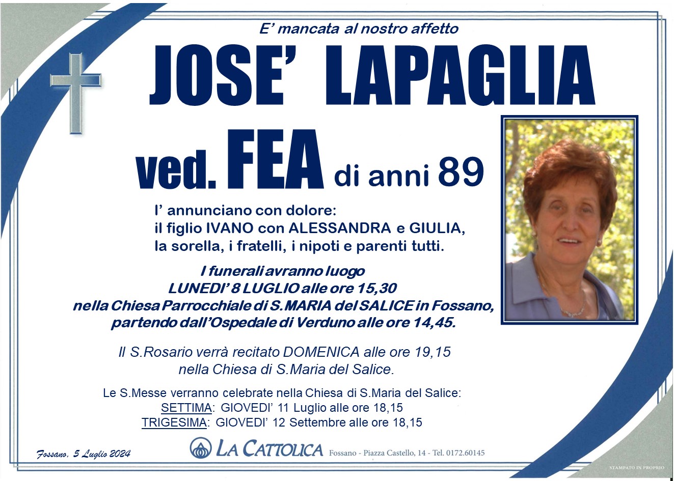 Necrologi – Onoranze funebri La Cattolica – Fossano – Cuneo