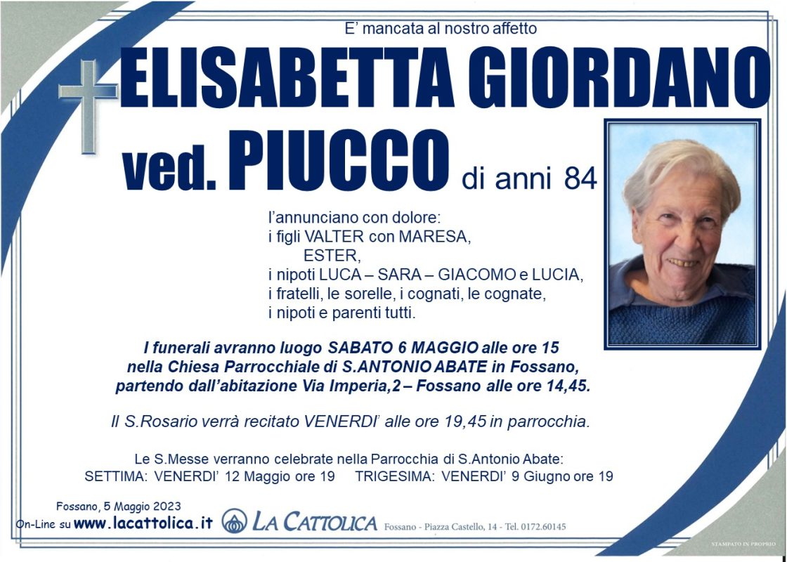 Necrologi – Onoranze funebri La Cattolica – Fossano – Cuneo