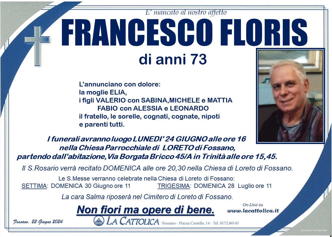 Necrologi – Onoranze funebri La Cattolica – Fossano – Cuneo
