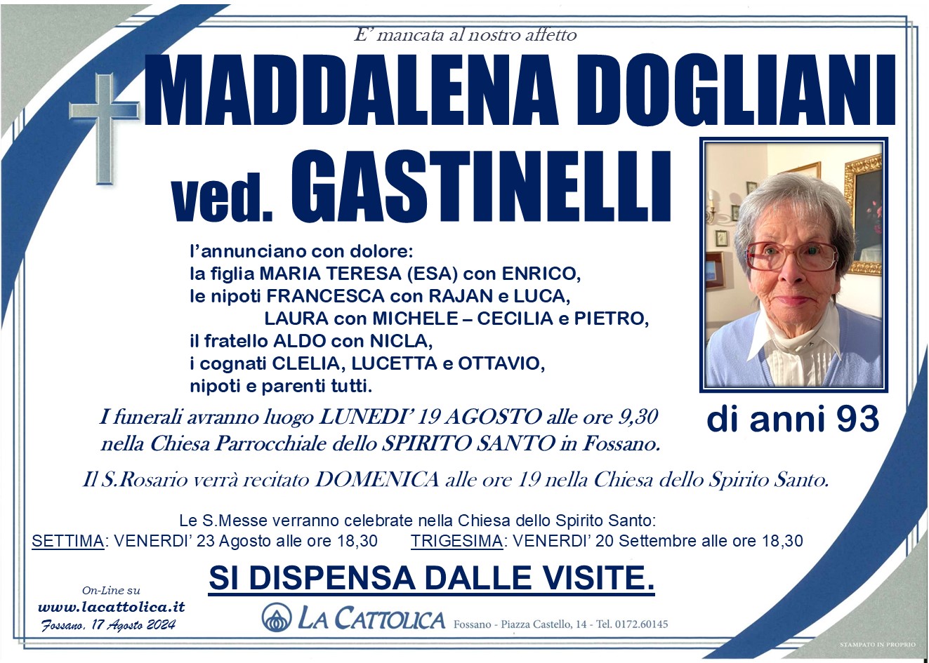 Necrologi – Onoranze funebri La Cattolica – Fossano – Cuneo