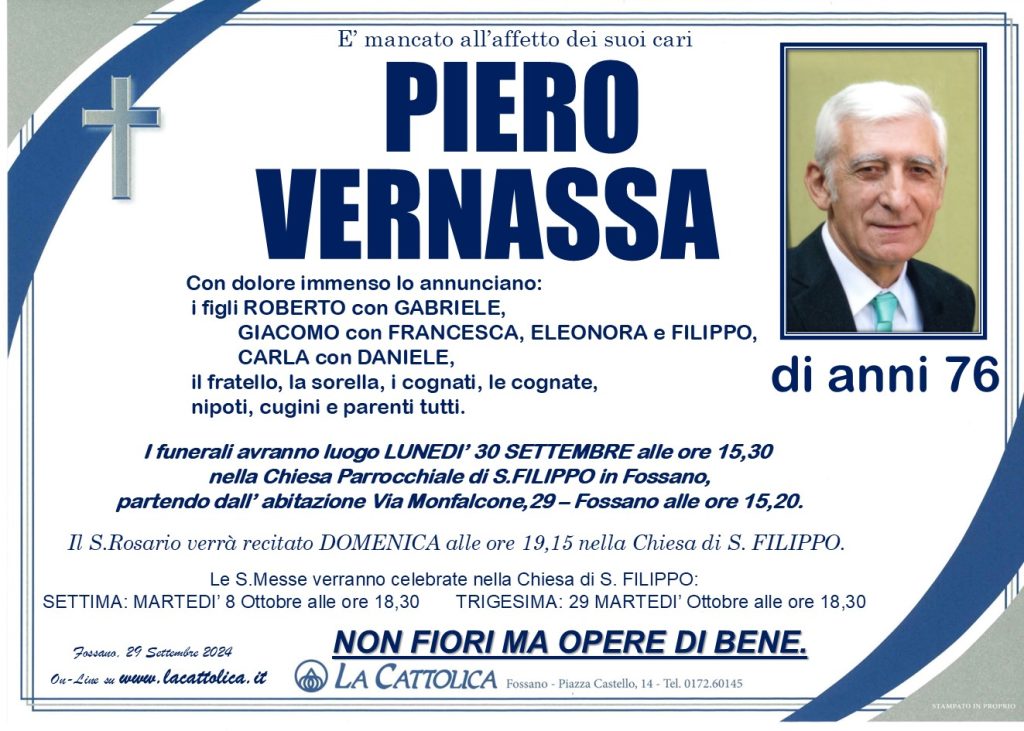 Vernassa Piero – Onoranze funebri La Cattolica – Fossano – Cuneo
