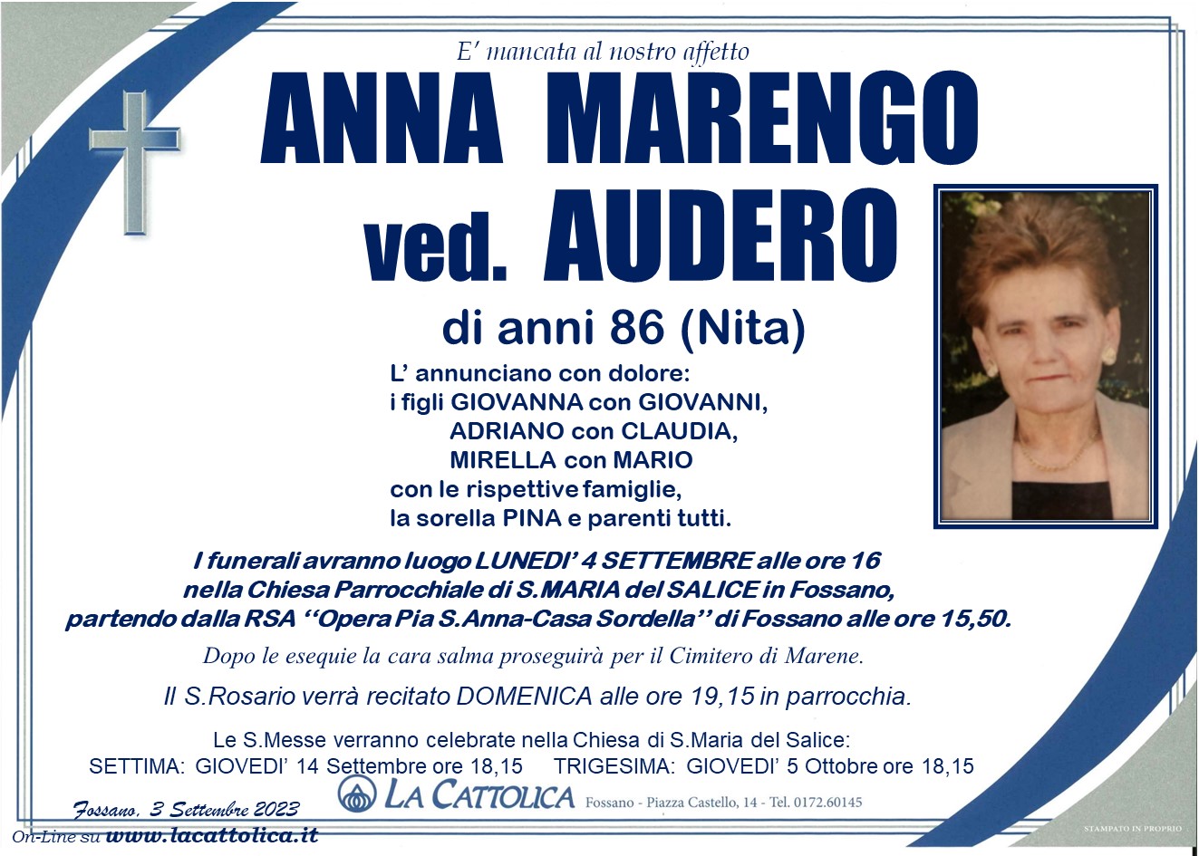 Necrologi – Onoranze funebri La Cattolica – Fossano – Cuneo