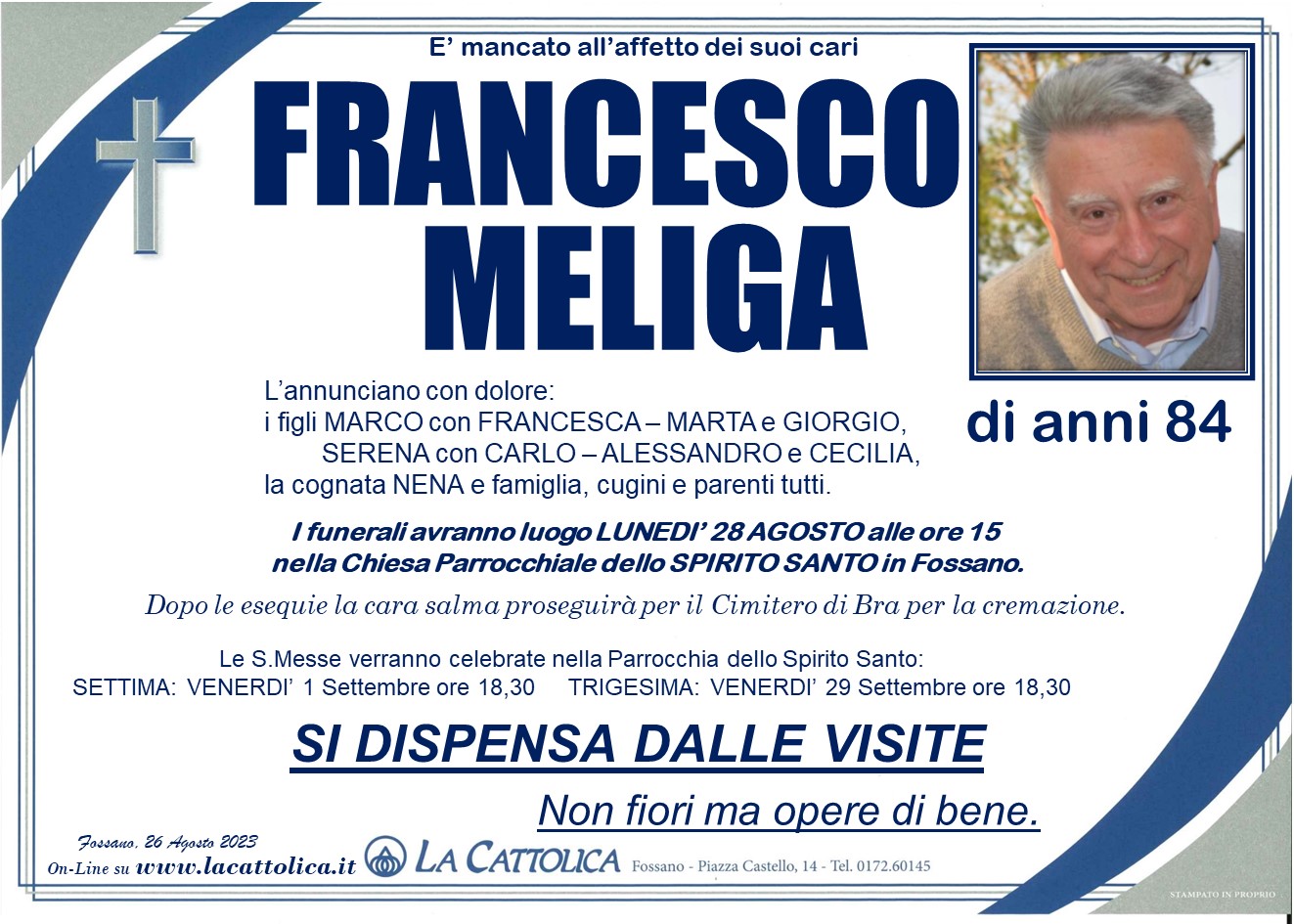 Necrologi – Onoranze funebri La Cattolica – Fossano – Cuneo