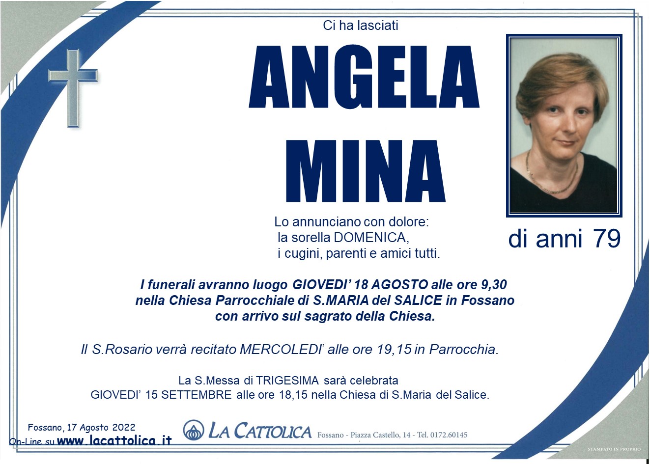 Necrologi – Onoranze funebri La Cattolica – Fossano – Cuneo