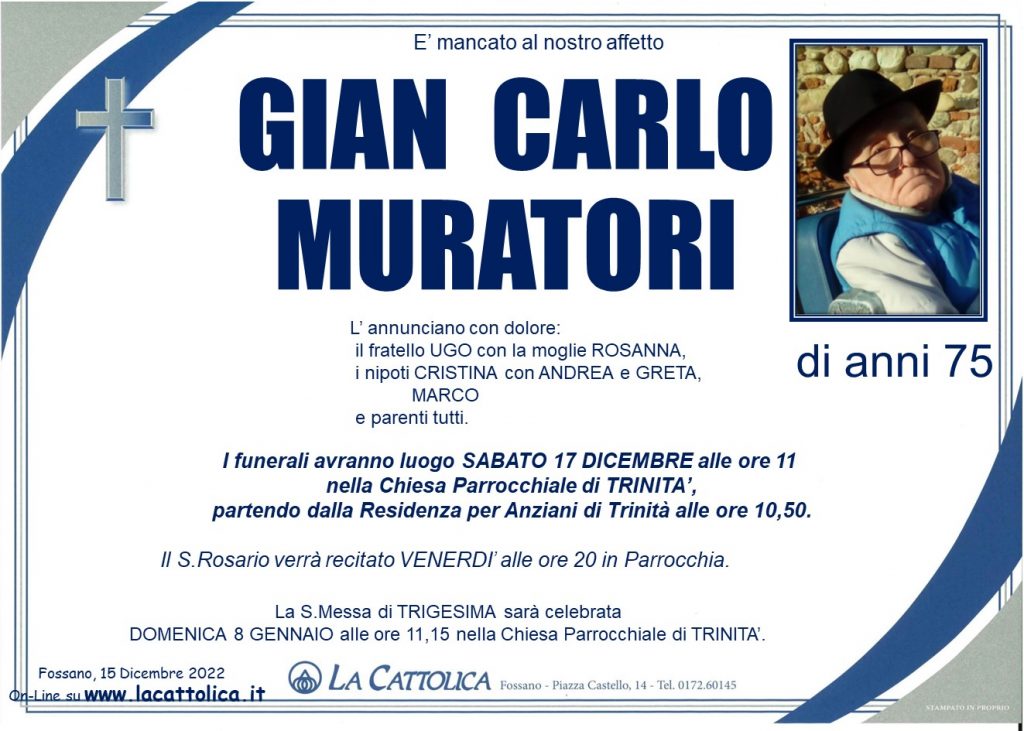 Gian Carlo Muratori – Onoranze funebri La Cattolica – Fossano – Cuneo