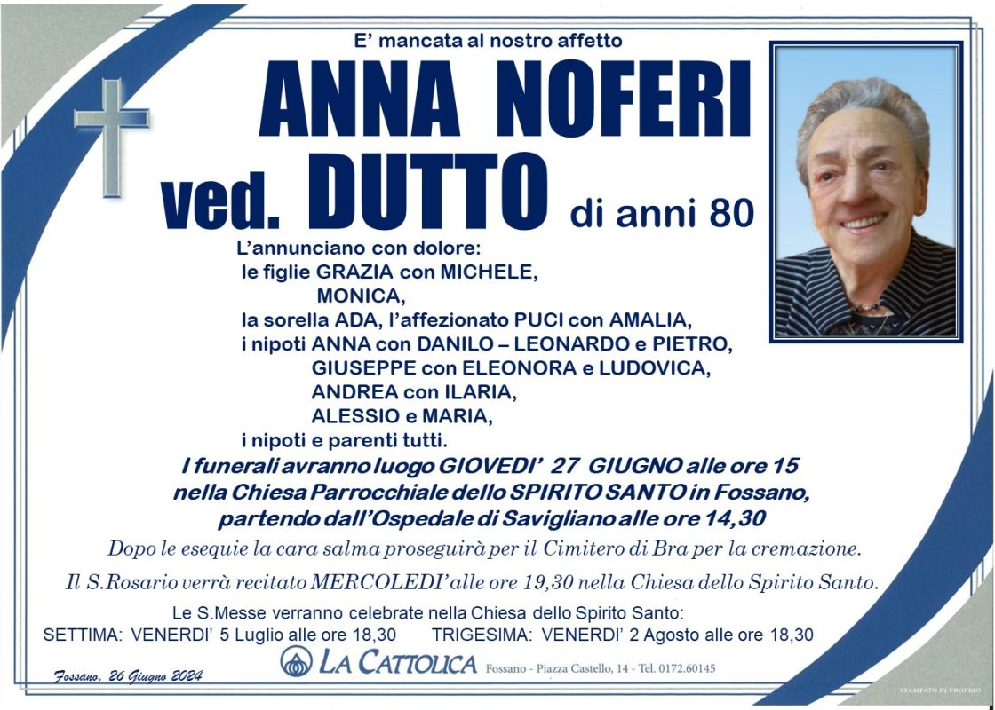 Necrologi – Onoranze funebri La Cattolica – Fossano – Cuneo