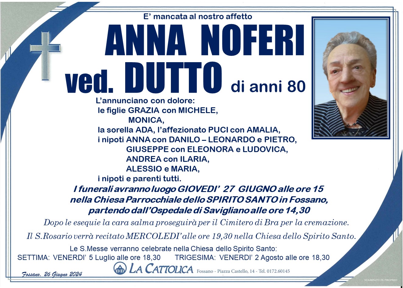 Necrologi – Onoranze funebri La Cattolica – Fossano – Cuneo