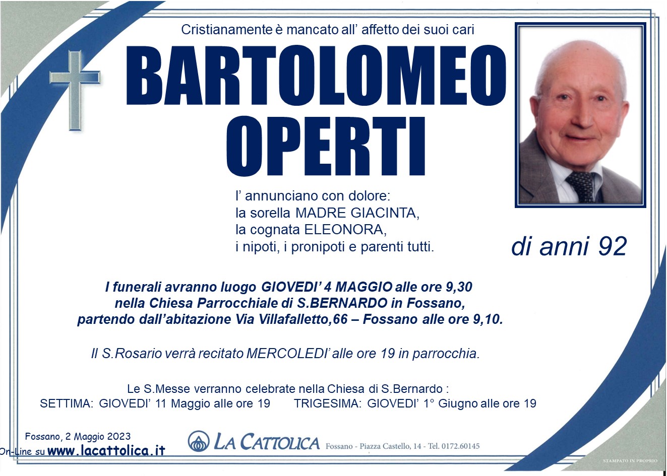 Necrologi – Onoranze funebri La Cattolica – Fossano – Cuneo