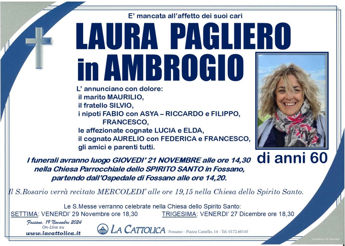 Pagliero Laura in Ambrogio – Onoranze funebri La Cattolica – Fossano – Cuneo
