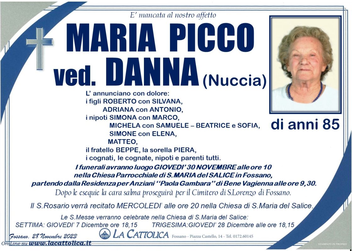 Picco Maria ved. Danna (Nuccia) – Onoranze funebri La Cattolica ...