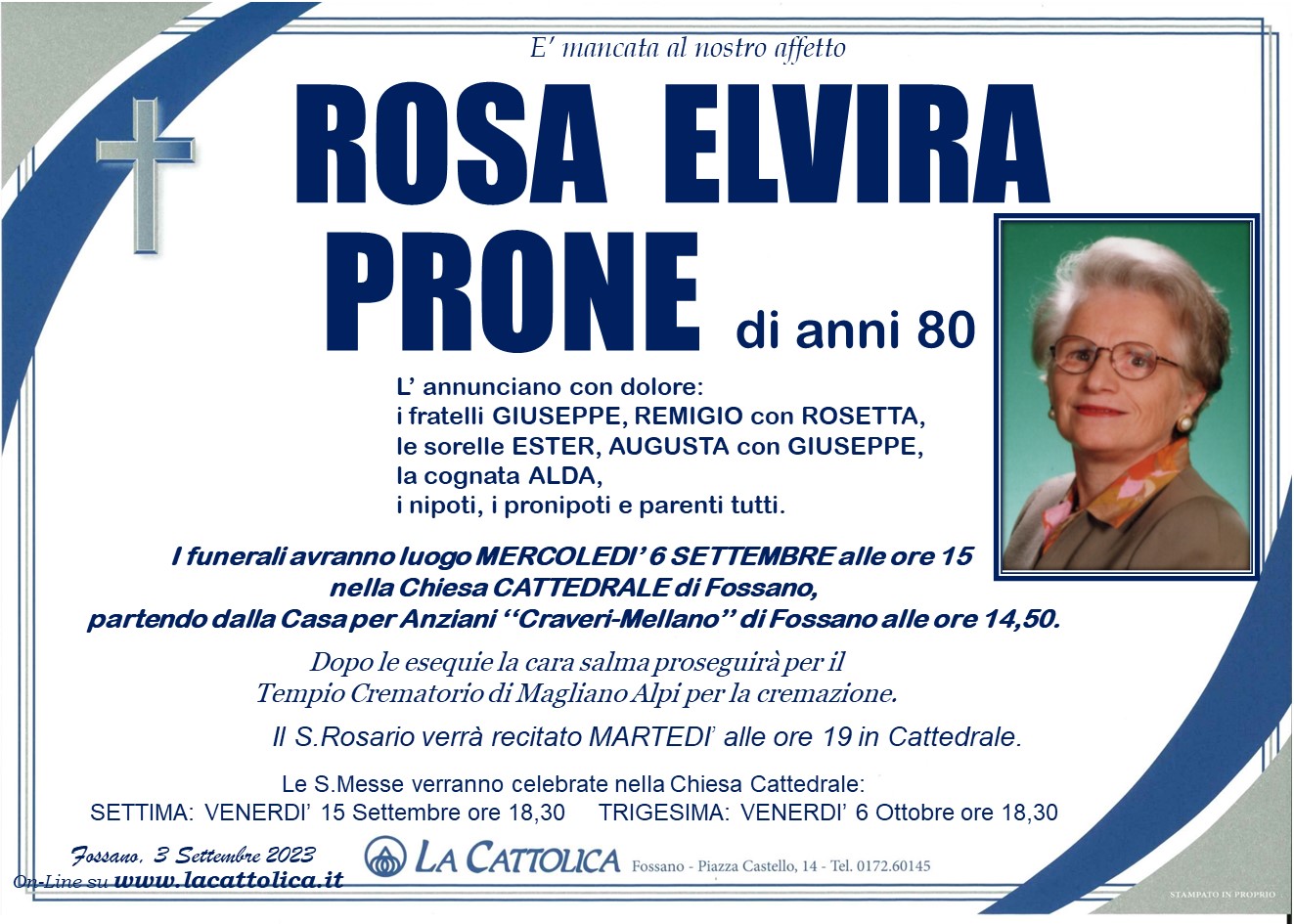 Necrologi – Onoranze funebri La Cattolica – Fossano – Cuneo