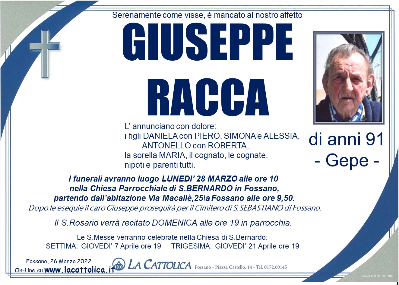 Necrologi – Onoranze funebri La Cattolica – Fossano – Cuneo