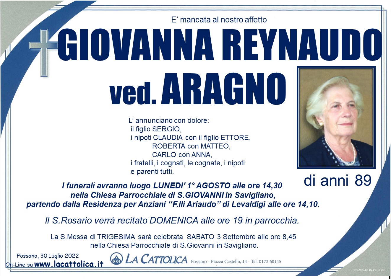 Necrologi – Onoranze funebri La Cattolica – Fossano – Cuneo