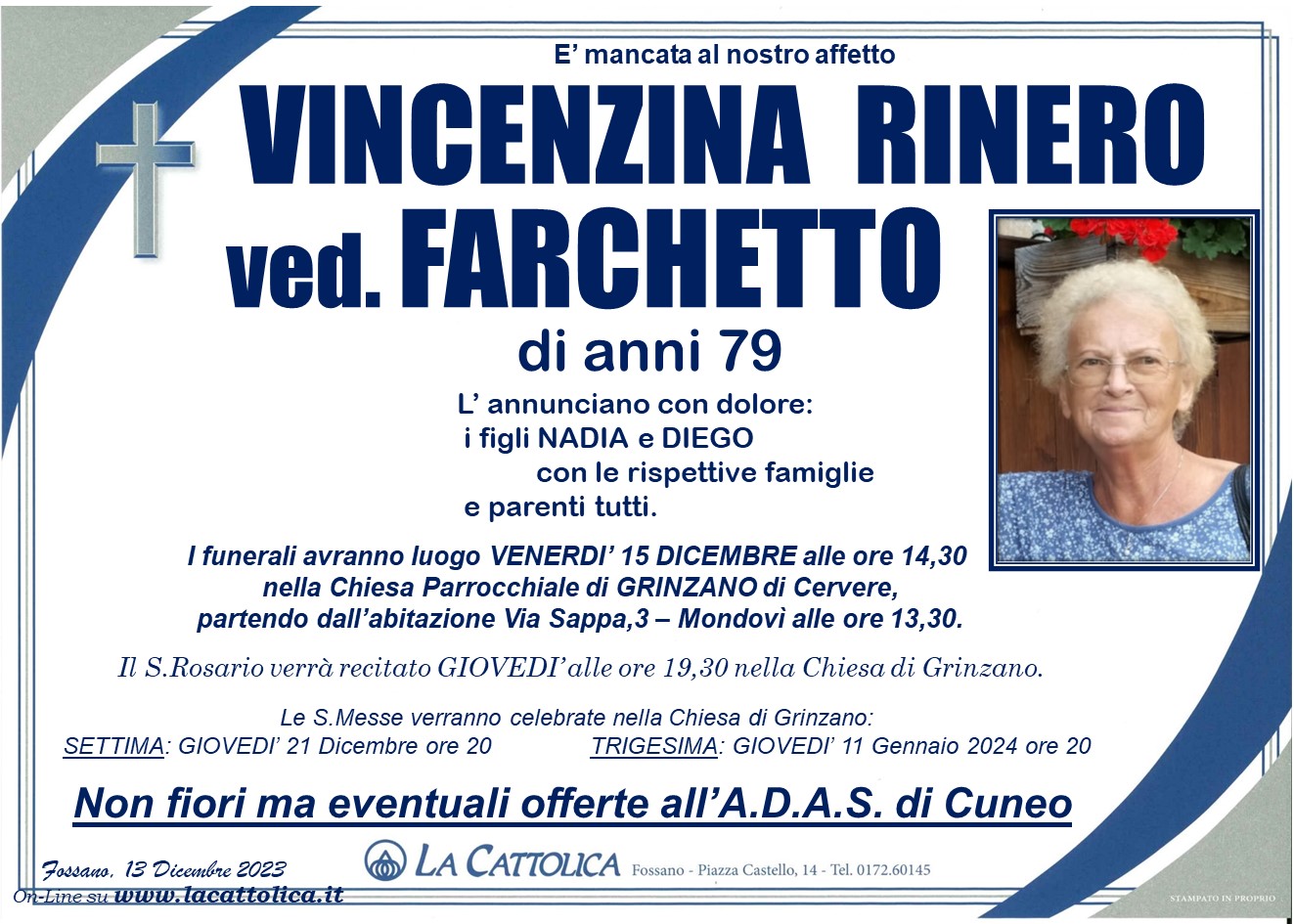 Necrologi – Onoranze funebri La Cattolica – Fossano – Cuneo