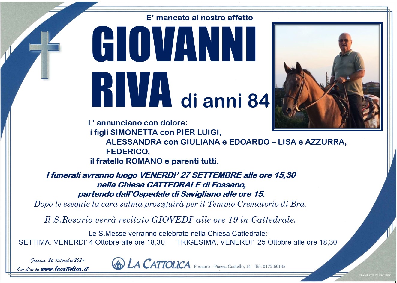 Riva Giovanni – Onoranze funebri La Cattolica – Fossano – Cuneo