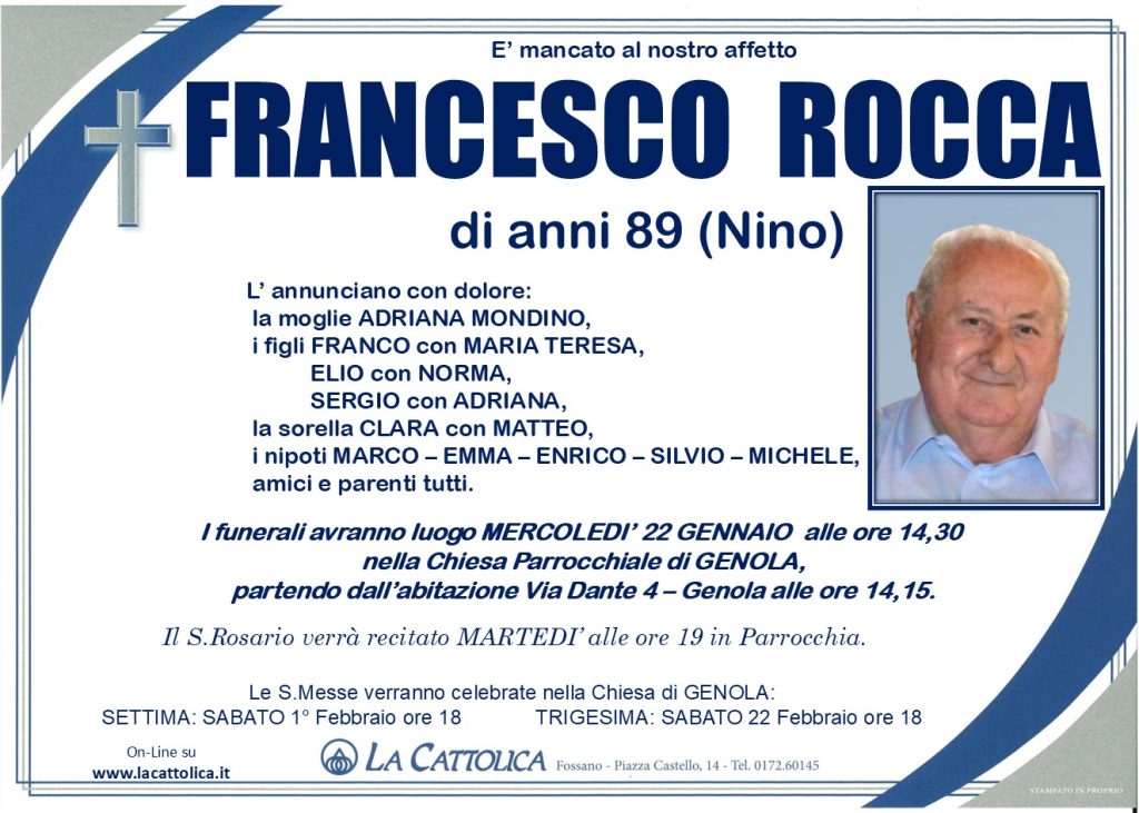 Rocca Francesco (Nino) – Onoranze funebri La Cattolica – Fossano – Cuneo