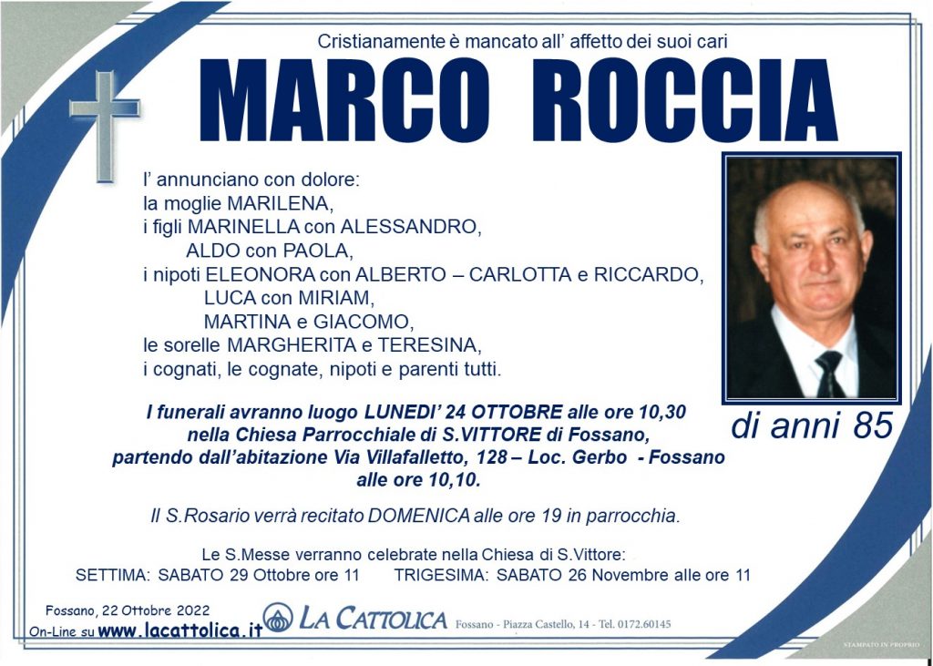 Marco Roccia – Onoranze funebri La Cattolica – Fossano – Cuneo