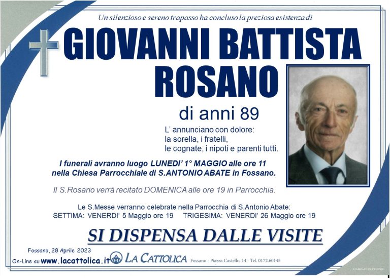 Giovanni Battista Rosano – Onoranze funebri La Cattolica – Fossano – Cuneo