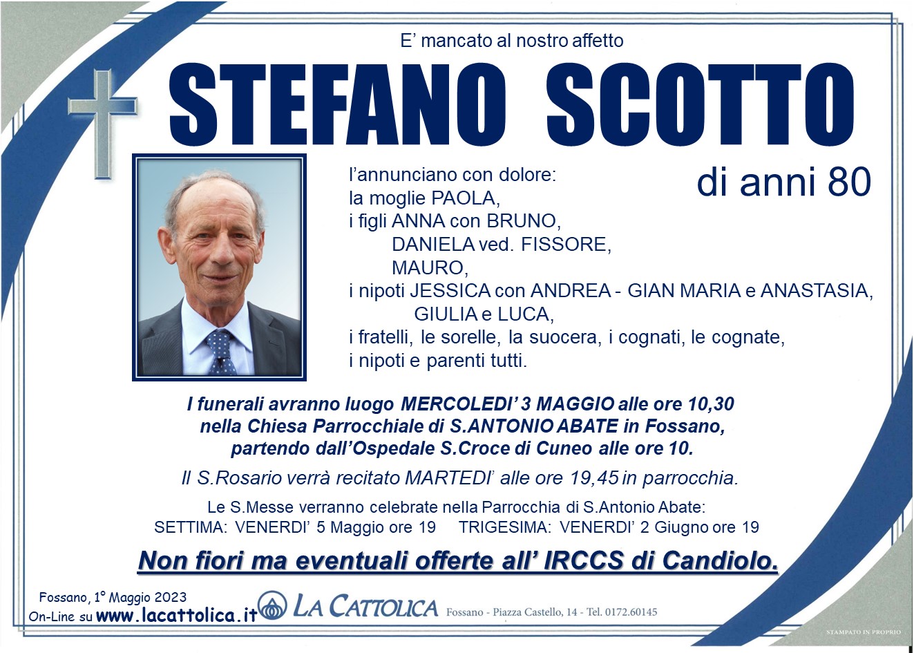 Necrologi – Onoranze funebri La Cattolica – Fossano – Cuneo