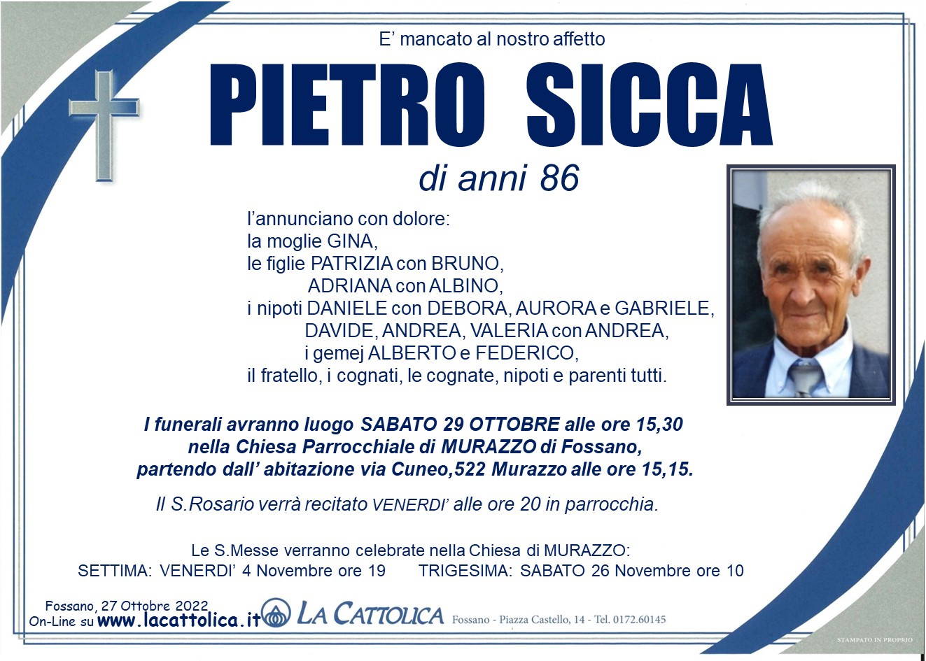 Necrologi – Onoranze funebri La Cattolica – Fossano – Cuneo