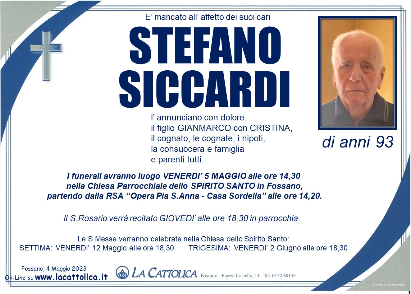 Necrologi – Onoranze funebri La Cattolica – Fossano – Cuneo