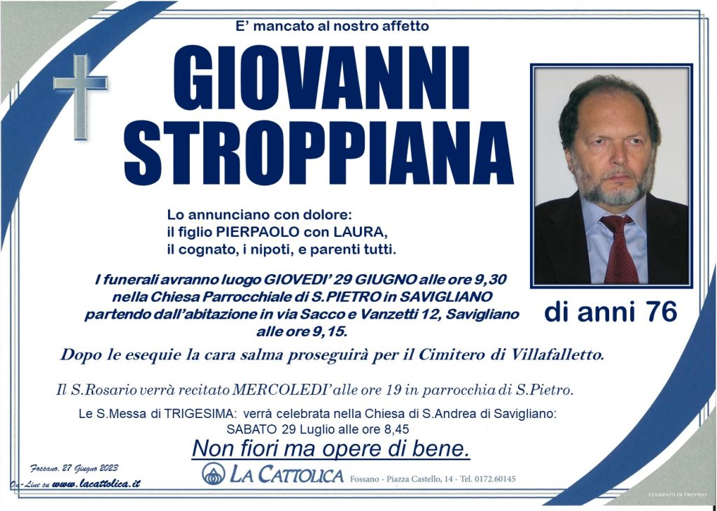 Giovanni Stroppiana – Onoranze funebri La Cattolica – Fossano – Cuneo